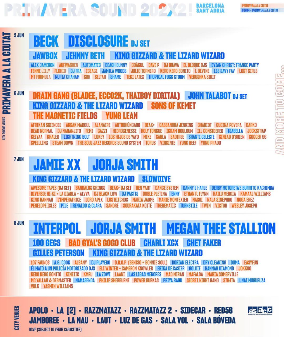 De line-up van Primavera Sound 2022, maar dan duidelijk | Festileaks.com